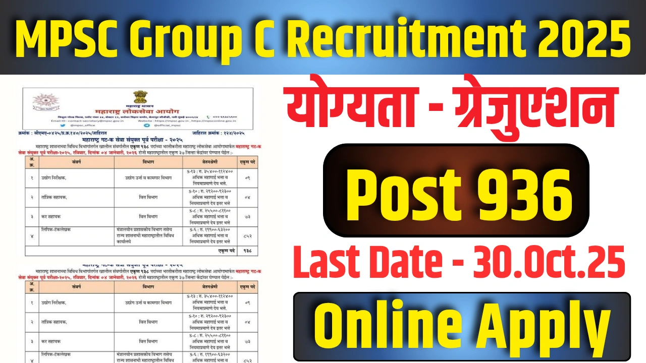 MPSC Group C Recruitment 2025 : 938 Vacancies Announced, Apply Online Before 27 October ...